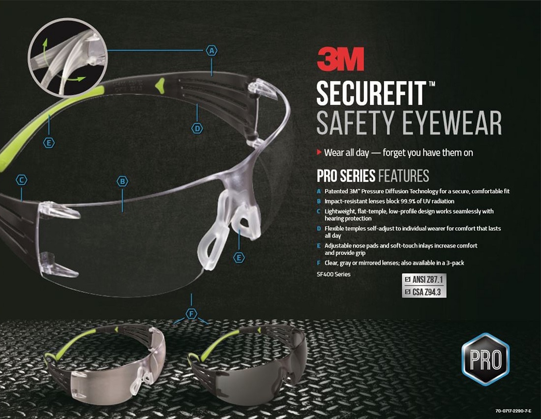 3M SecureFit 400 Series Black/Neon Green Frame with Anti-Fog Lens Safety Eyewear (3-Pack Multi ...